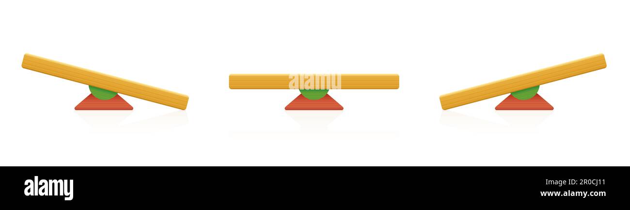 Balance, wooden seesaw, equal and unequal weight, balanced and ...