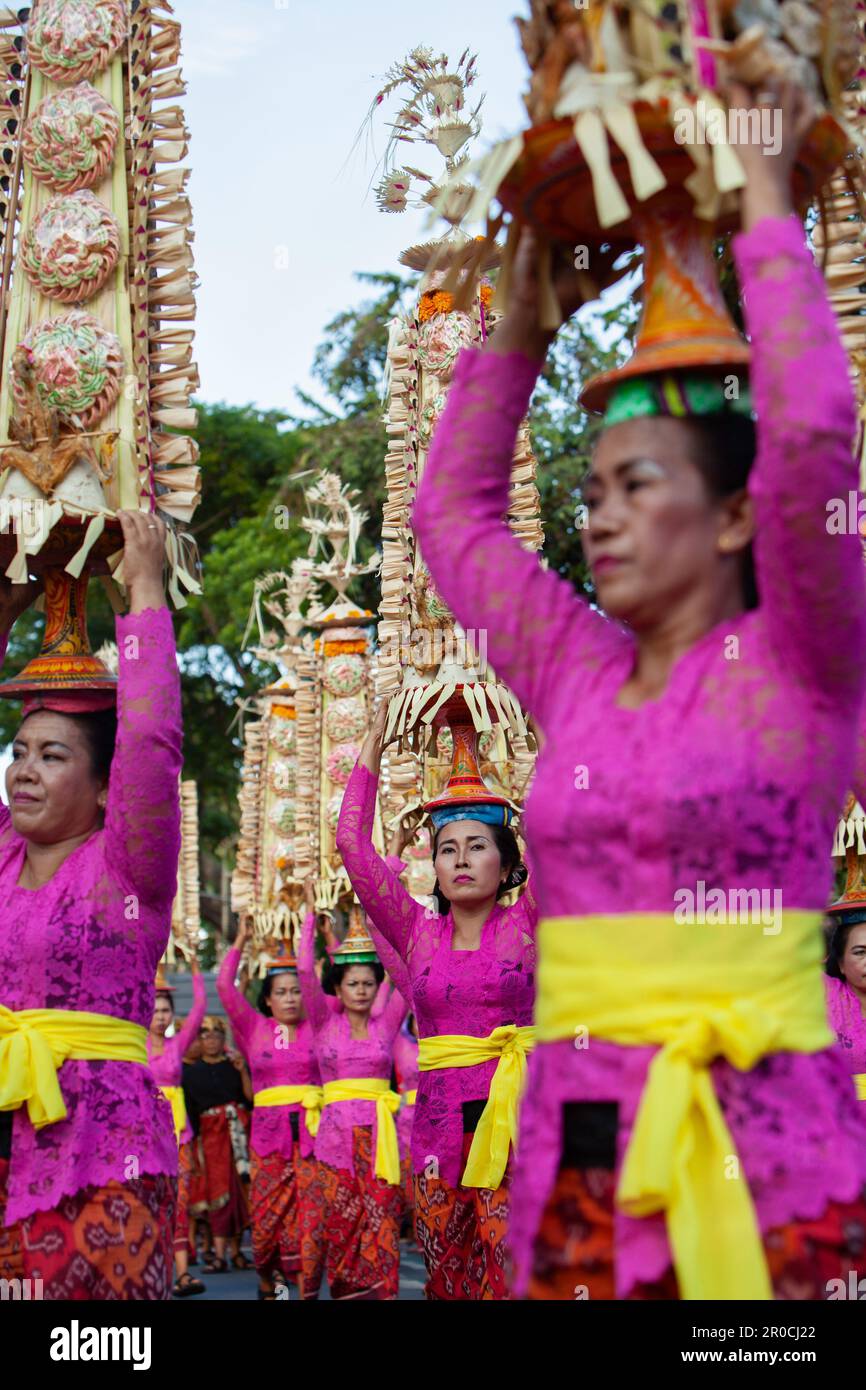 Denpasar, Bali island, Indonesia - June 11, 2016: Procession of ...
