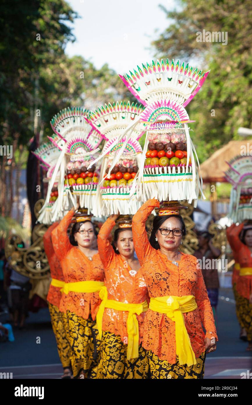 Denpasar, Bali island, Indonesia - June 11, 2016: Procession of ...