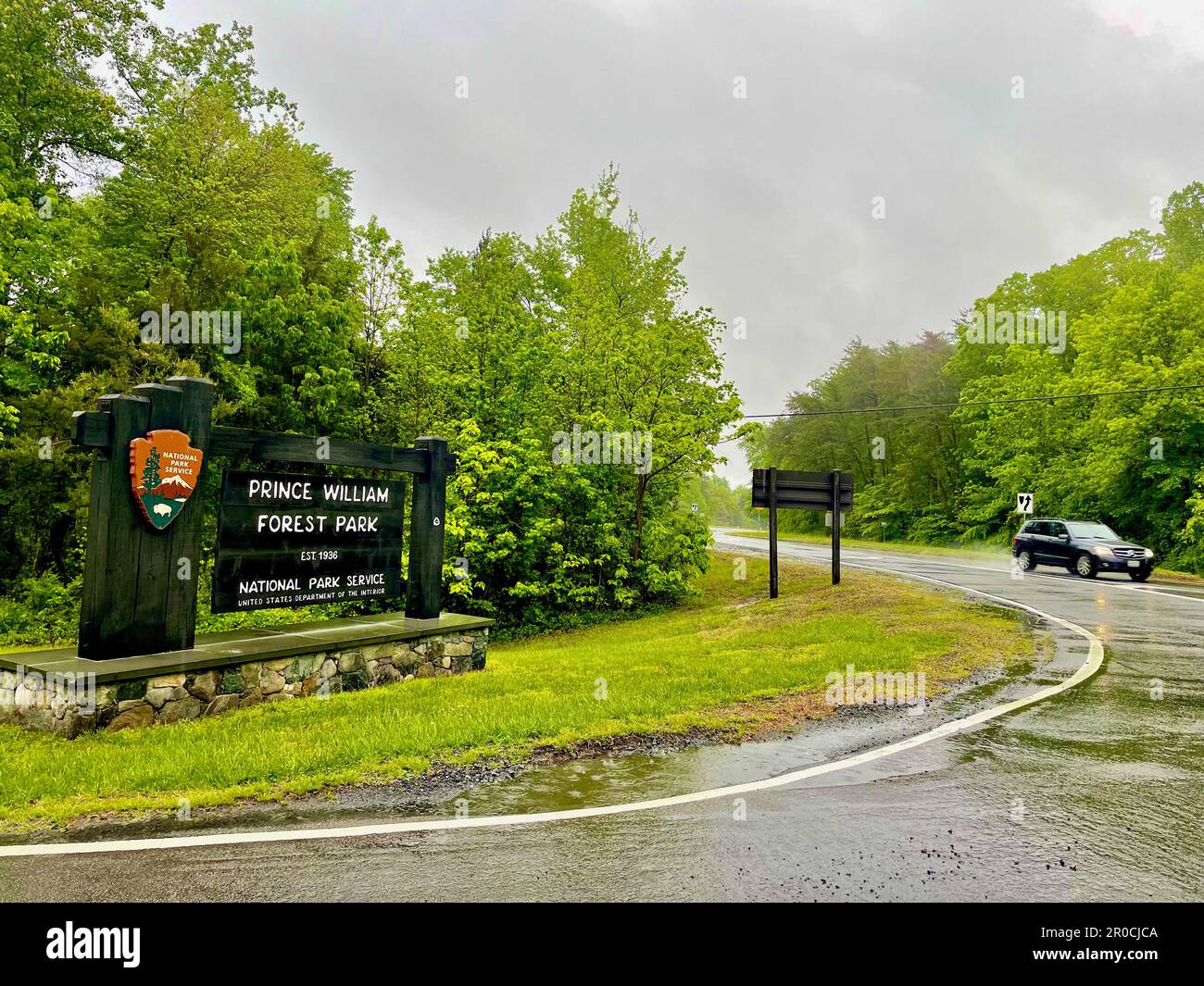 A car approaches the entrance sign to Prince William Forest Park in ...