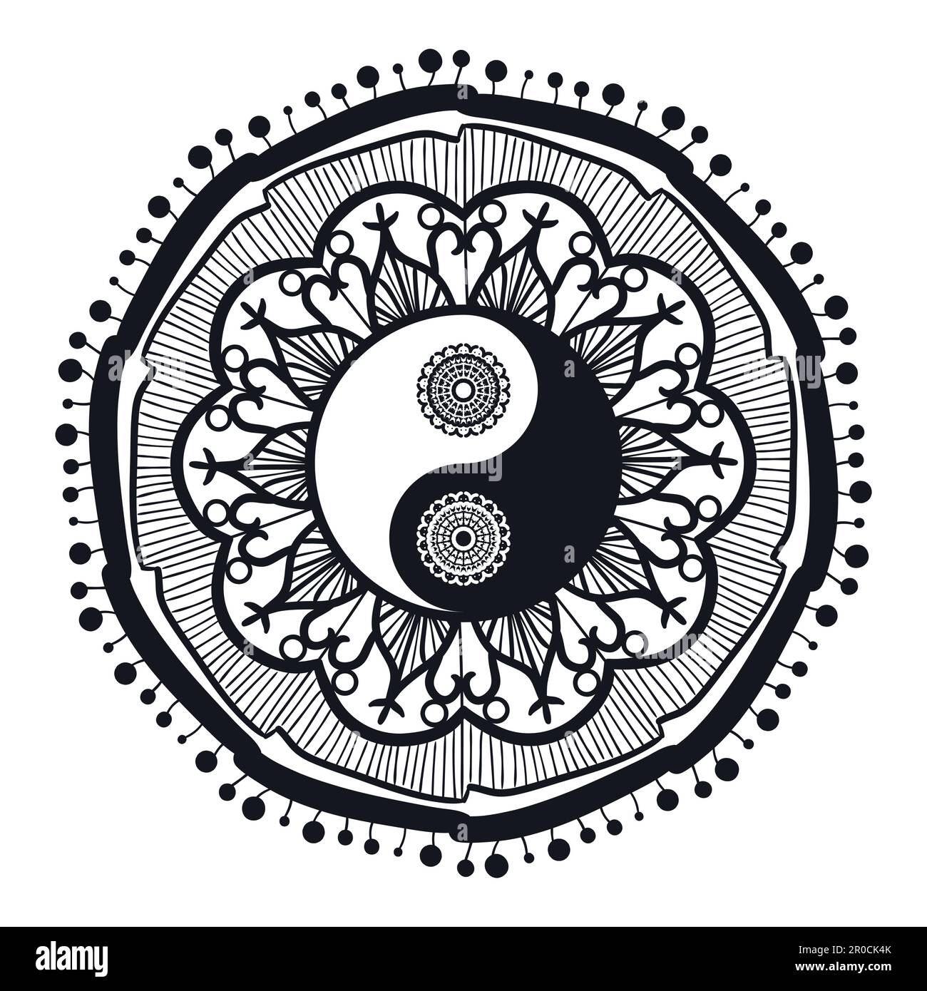 Vintage Yin and Yang in Mandala. Tao symbol for print, tattoo, coloring ...
