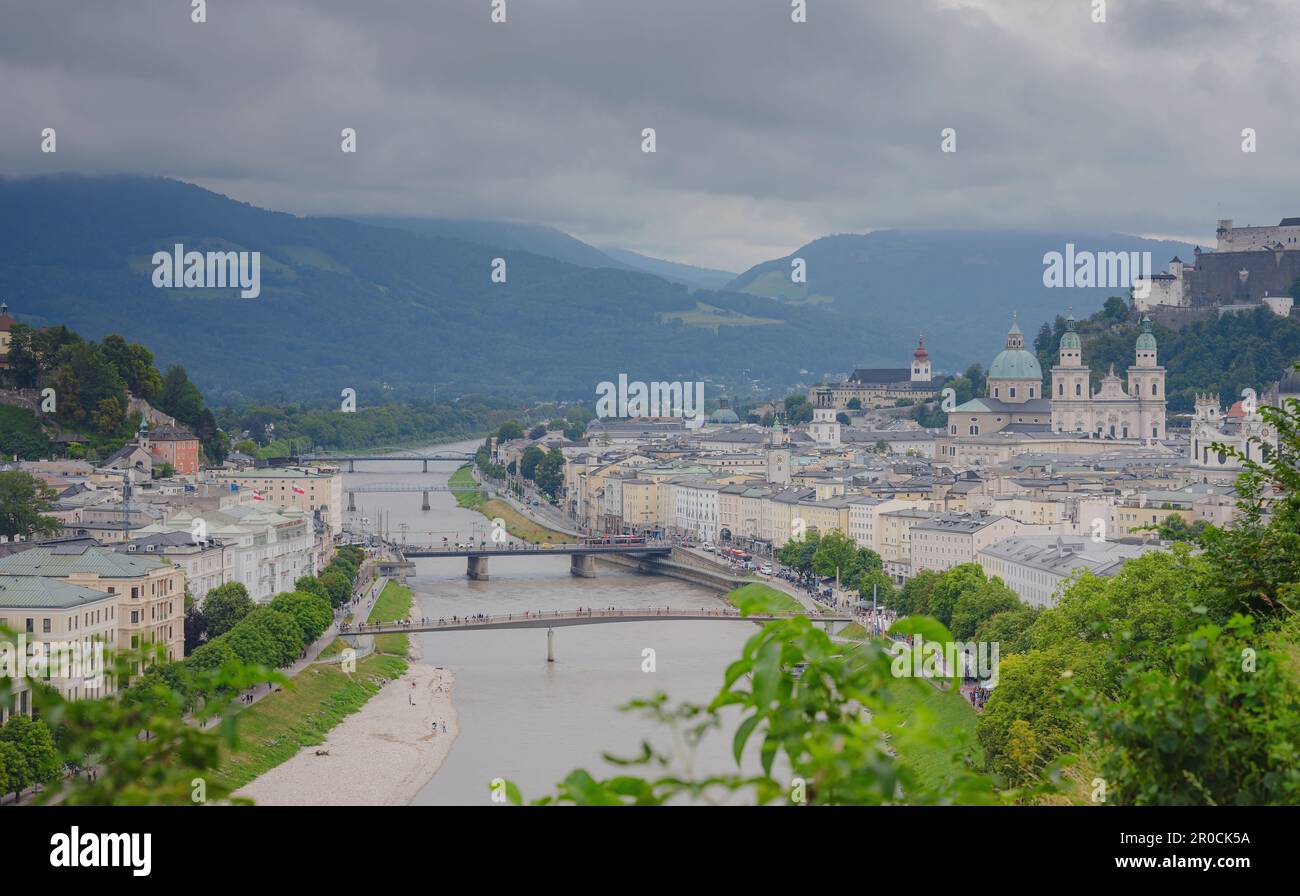 Salzburg Austria inner city with churches. Beautiful view of Salzburg ...