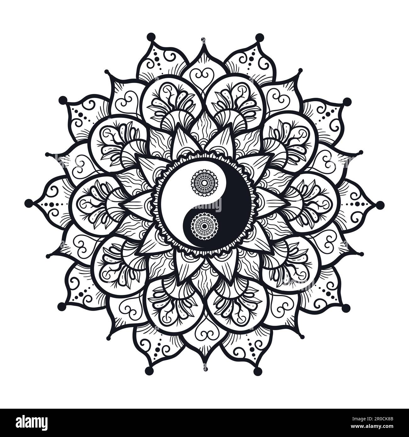 Vintage Yin and Yang in Mandala. Tao symbol for print, tattoo, coloring ...