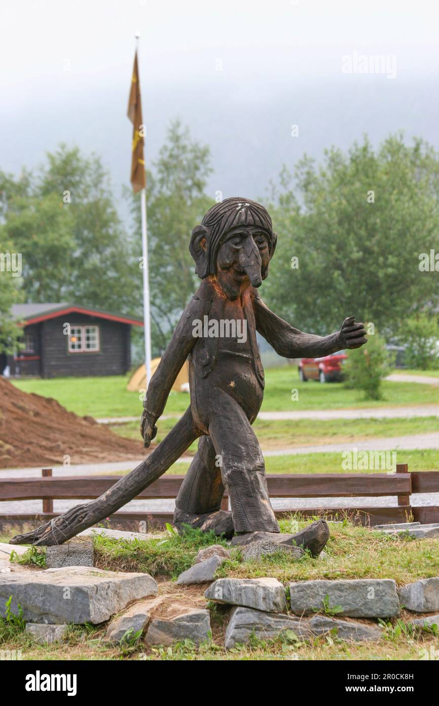 Wooden carved sculpture of a troll in a forest, Norway Stock Photo - Alamy