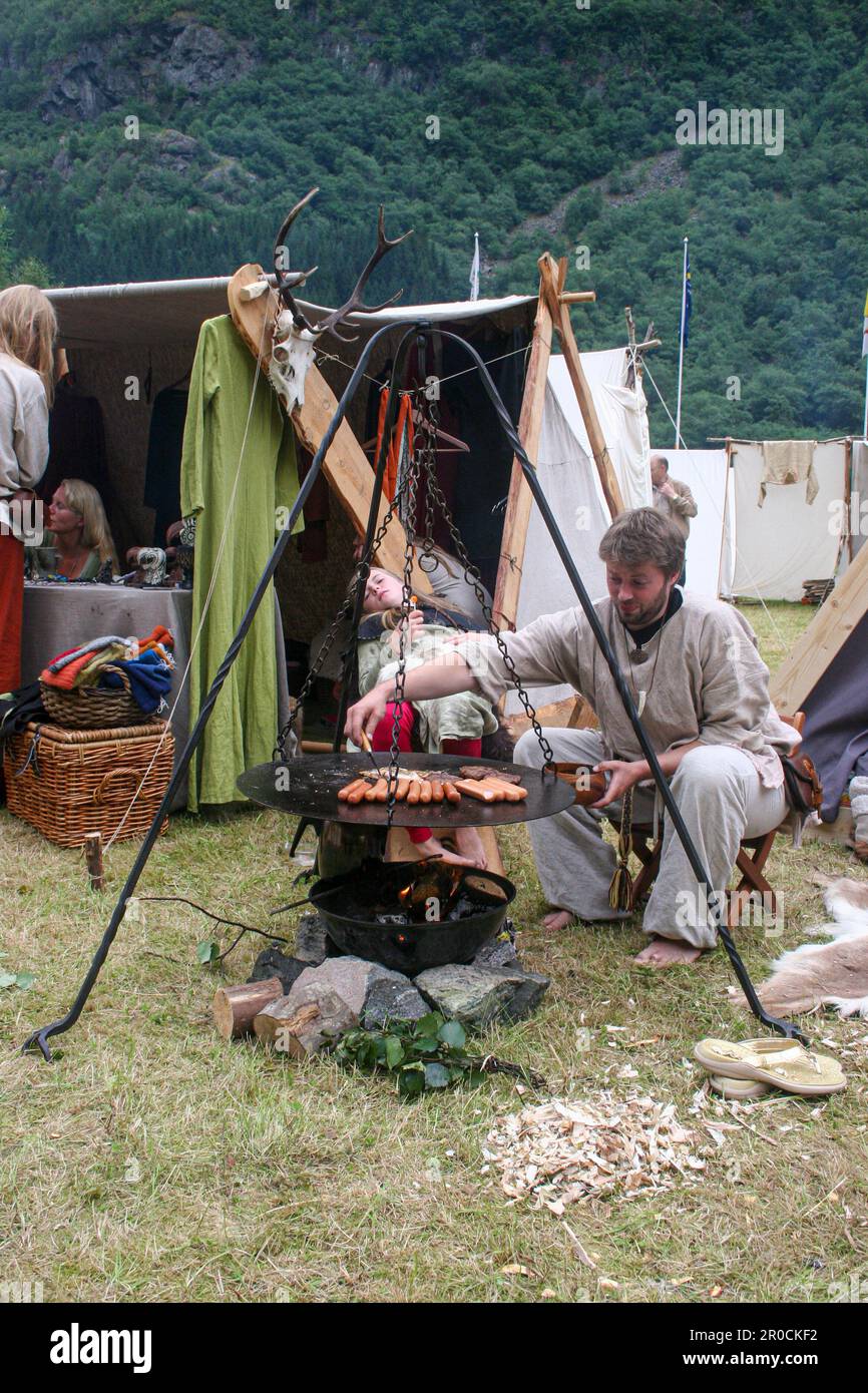 reenactment of a Viking village photographed in Norway Stock Photo - Alamy