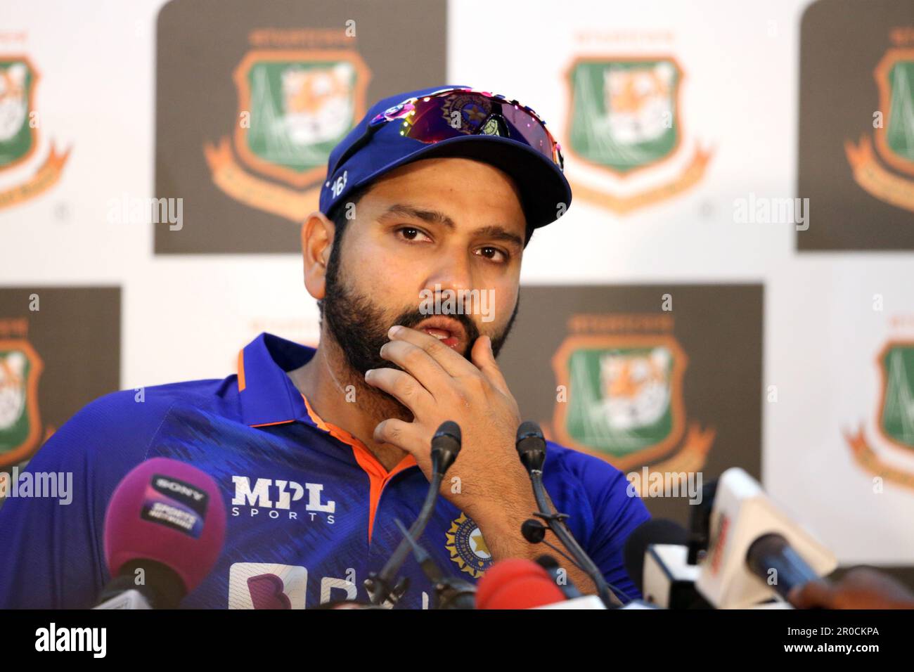 Indian One Day International Team Captain Rohit Sharma attends the pre ...