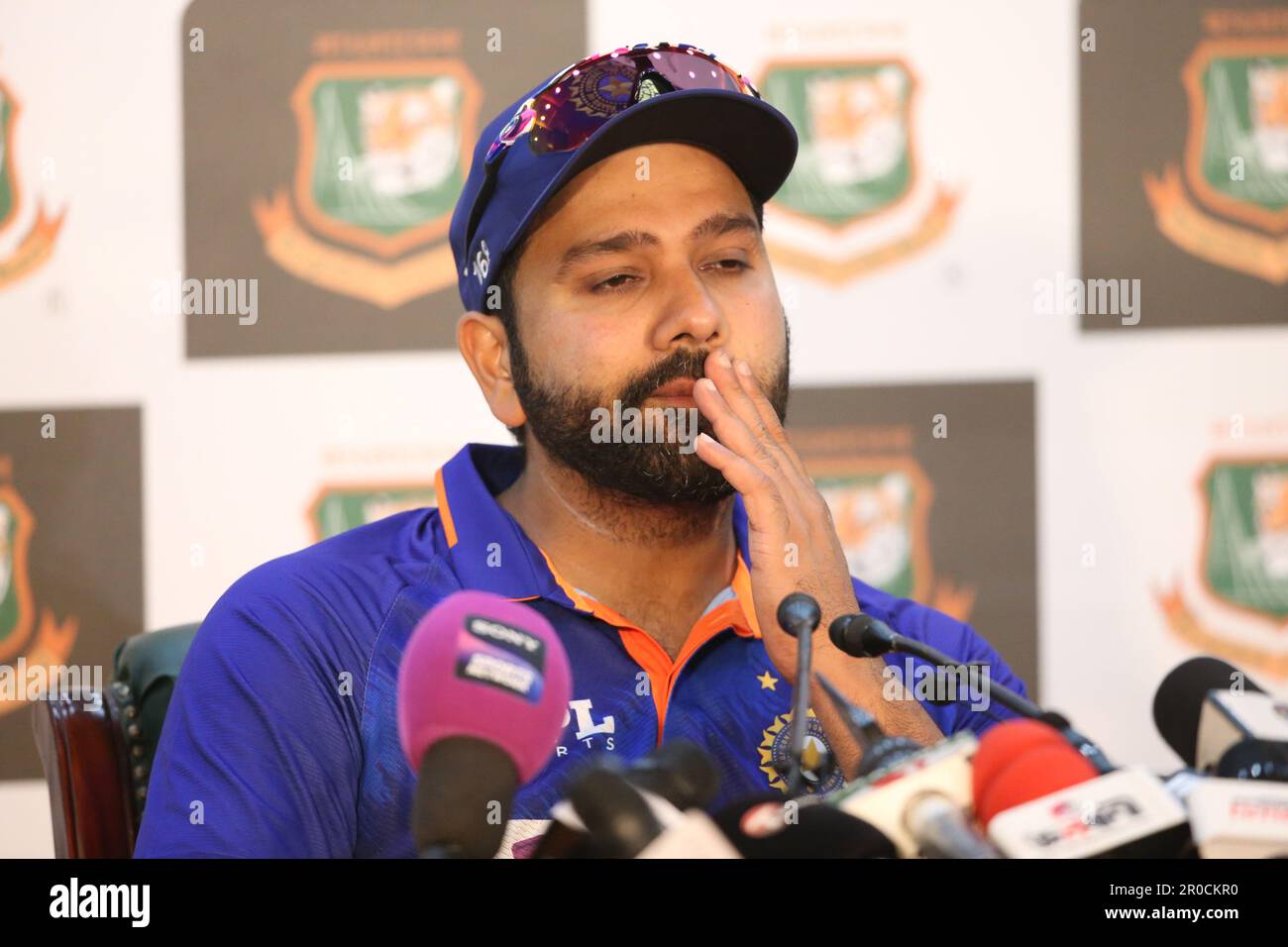 Indian One Day International Team Captain Rohit Sharma attends the pre ...