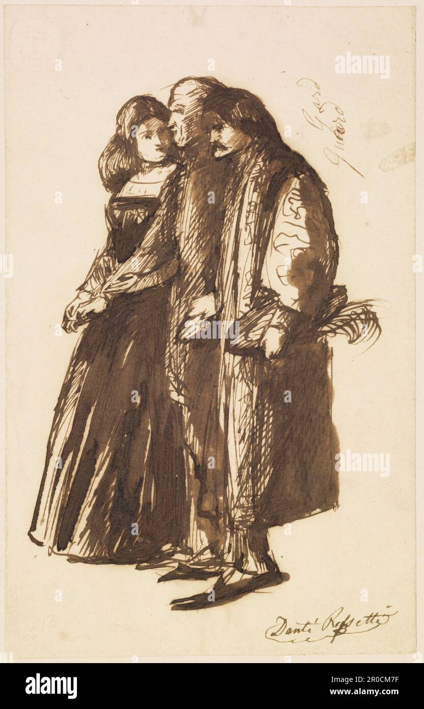 An Old Man Walking Between a Young Man and Woman, 1852. Artist: Dante ...
