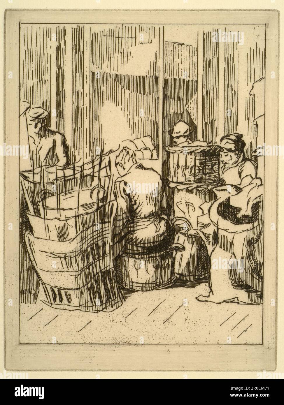 Men and Women Carrying Baskets. Etching on paper. Artist: Thérèse ...