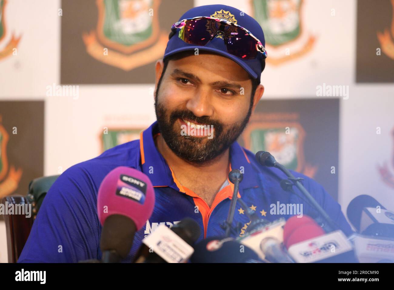 Indian One Day International Team Captain Rohit Sharma attends the pre ...