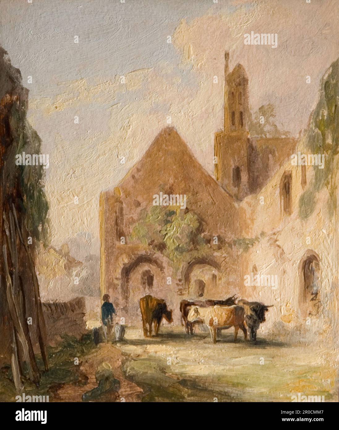 Kirkstall Abbey Ruins [undated]. Miniature Oil Painting - Ruins of ...