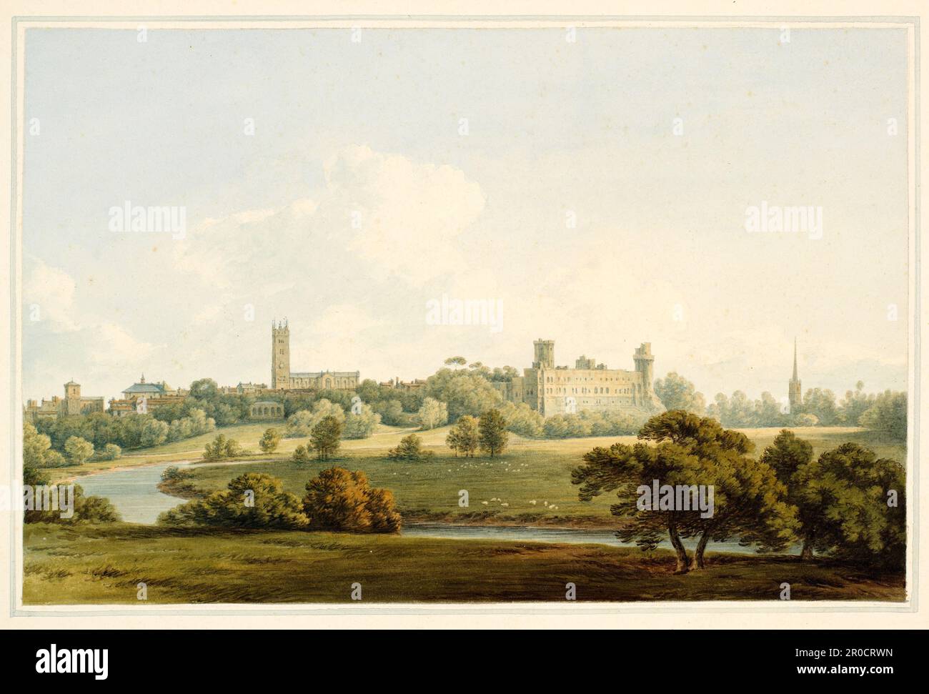 The Town and Castle of Warwick, 1800. By: John Warwick Smith Stock ...