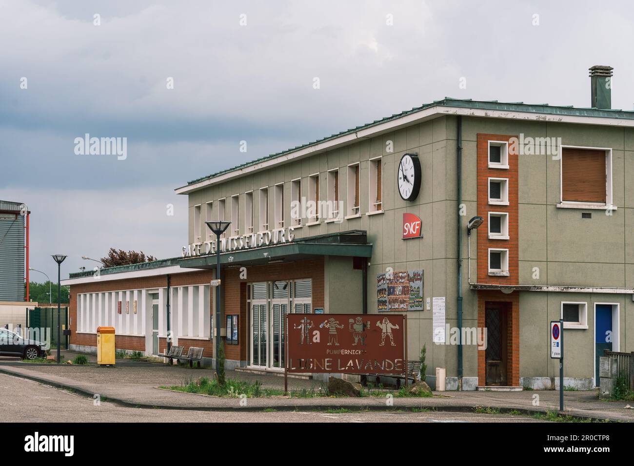 Front-side view of the train station building in Wissembourg, France ...
