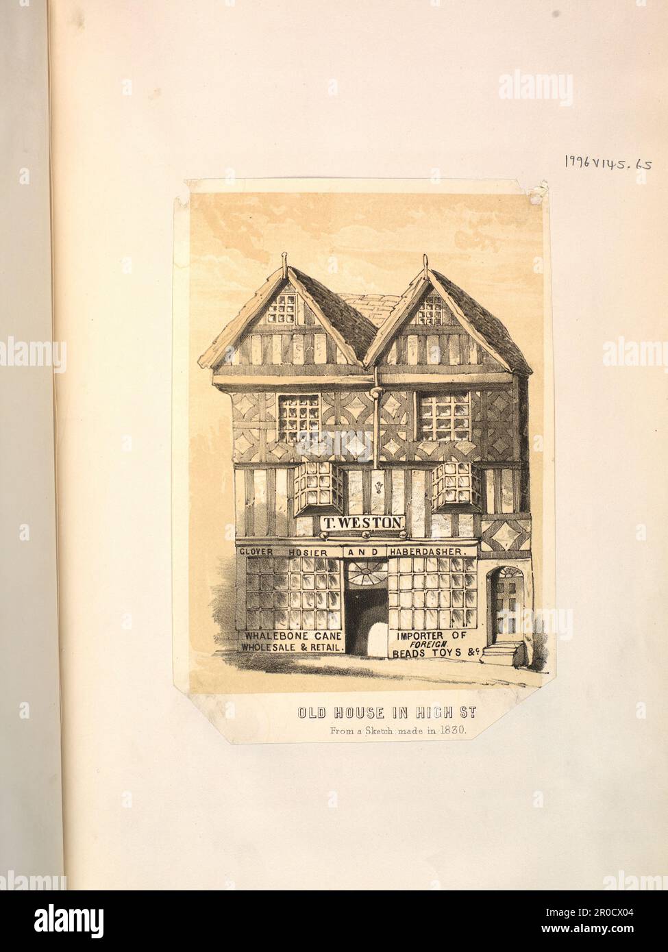 Lithograph. - Old House In High Street, Birmingham. Unknown date and ...