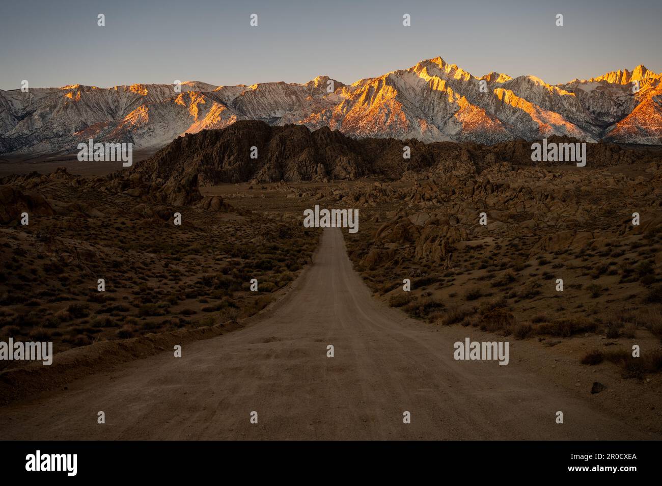 A dirt path leading to the Mount Whitney through the Alabama Hills ...