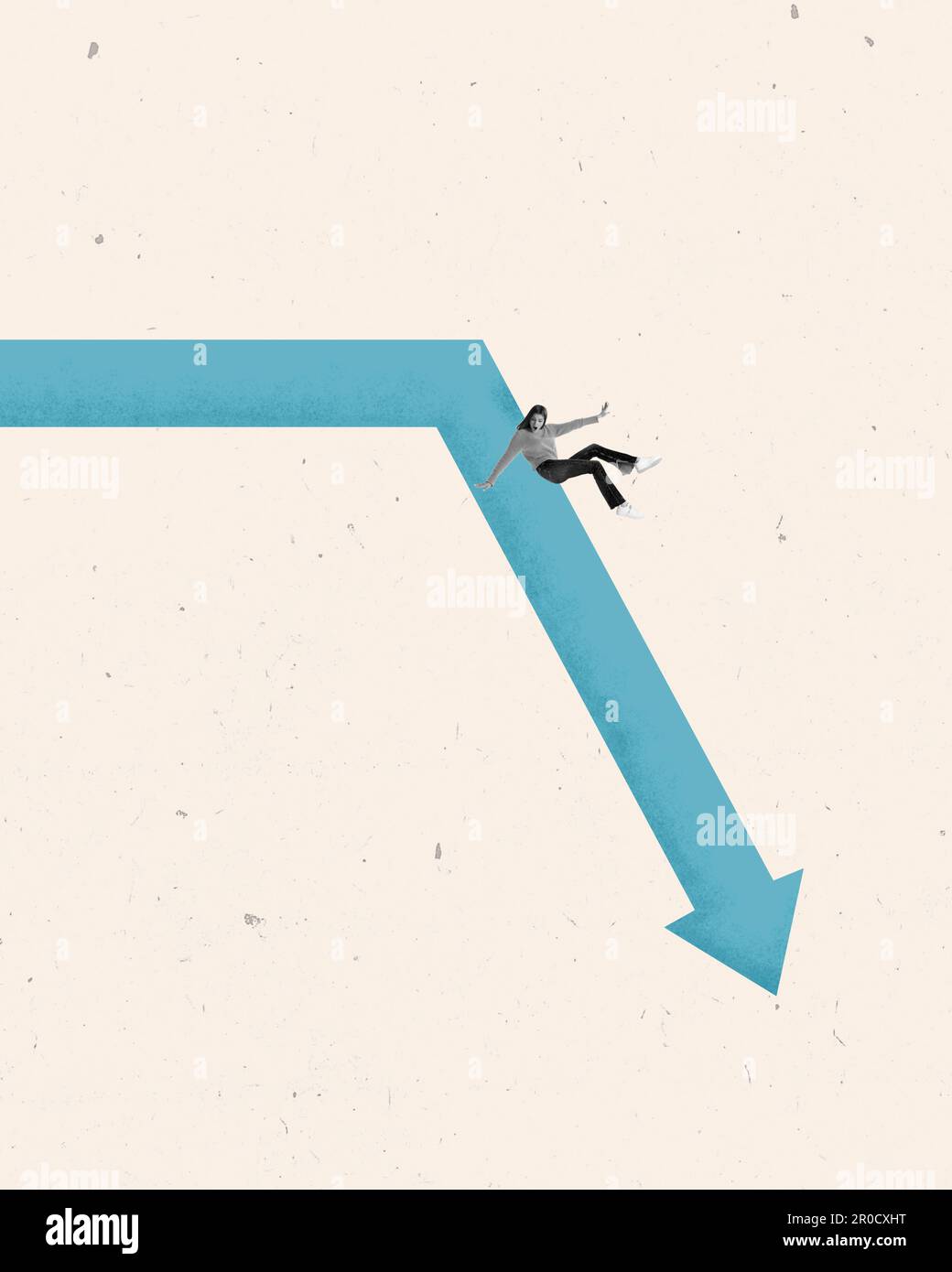 Contemporary art collage with woman sliding on regress arrow which ...