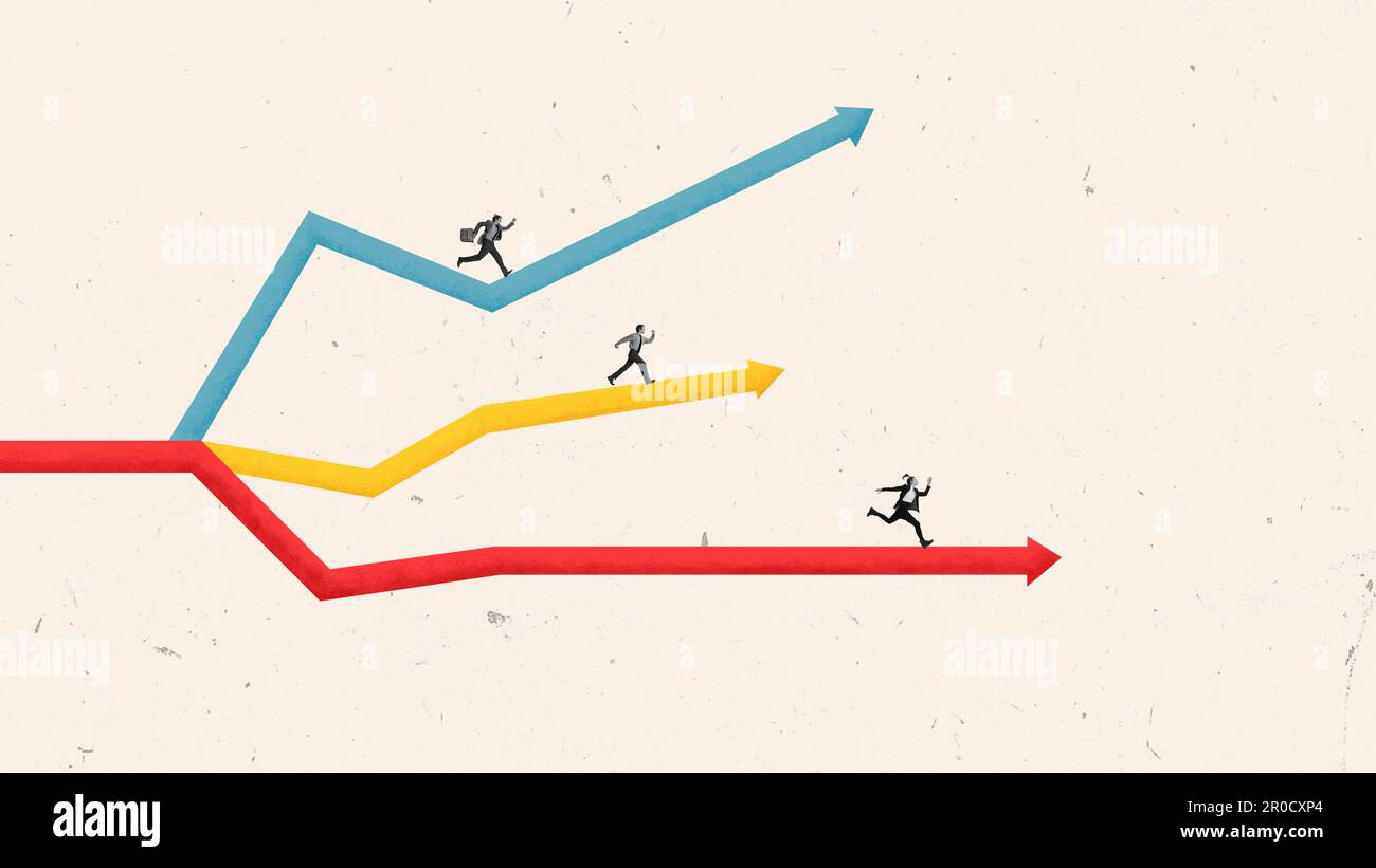 Contemporary art collage with office workers, employees racing at work ...