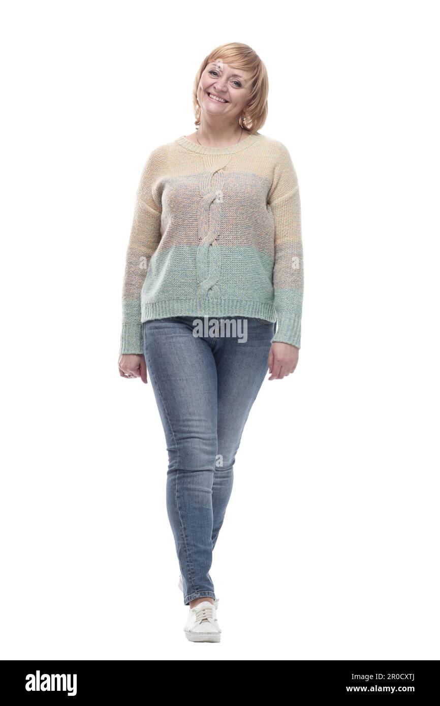 full-length. casual woman in jeans striding forward Stock Photo - Alamy