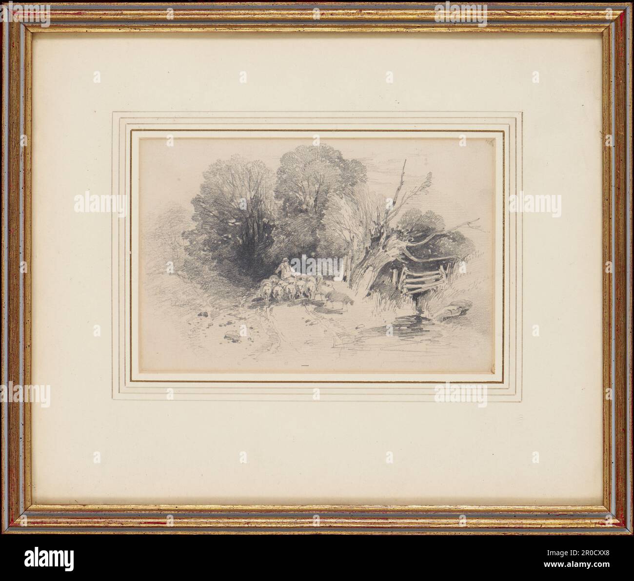 Shepherd and Sheep in a Country Lane, 1810-1893. Thomas Colman Dibdin ...