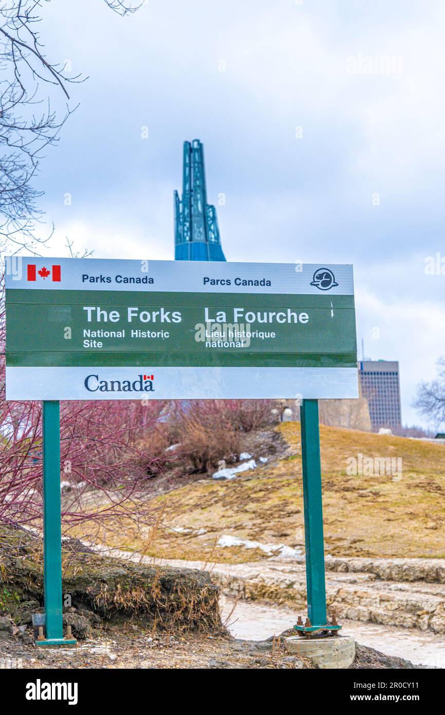April 15 2023 - Winnipeg Manitoba Canada - Parks canada sign at the ...