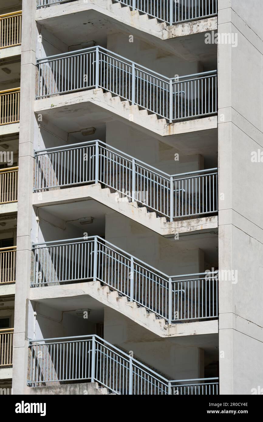 An exterior view of stairs in public housing in Wah Fu Estate in Pok Fu ...