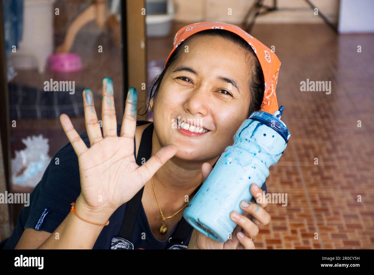 Craftsmanship of thai women or professional artist working batik ikat ...