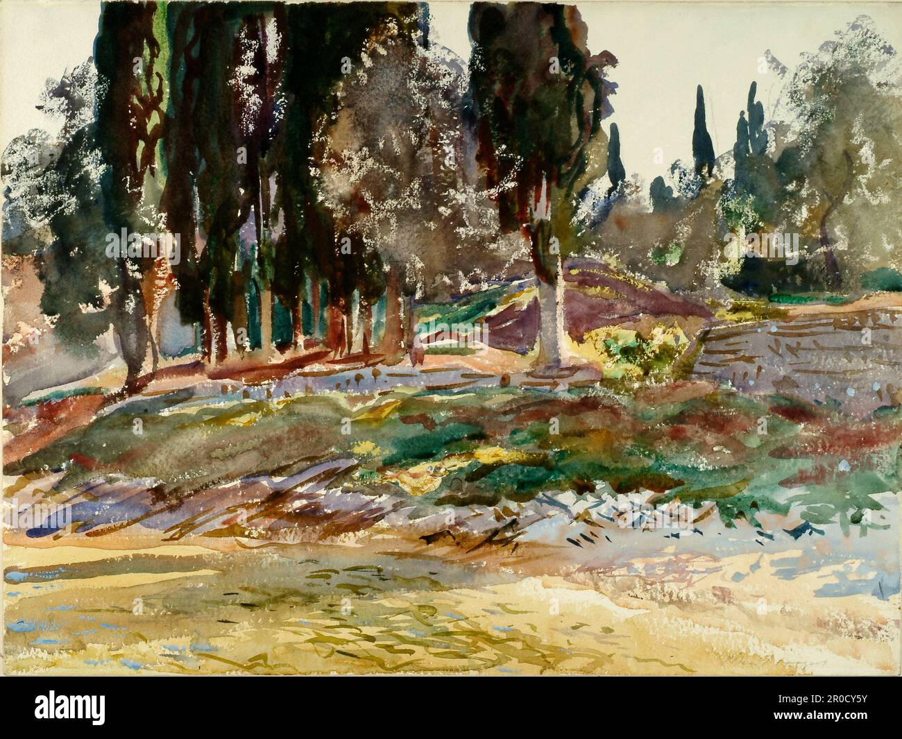 Cypress Trees at San Vigilio, Lake Garda, 1856-1925. Artist: John ...