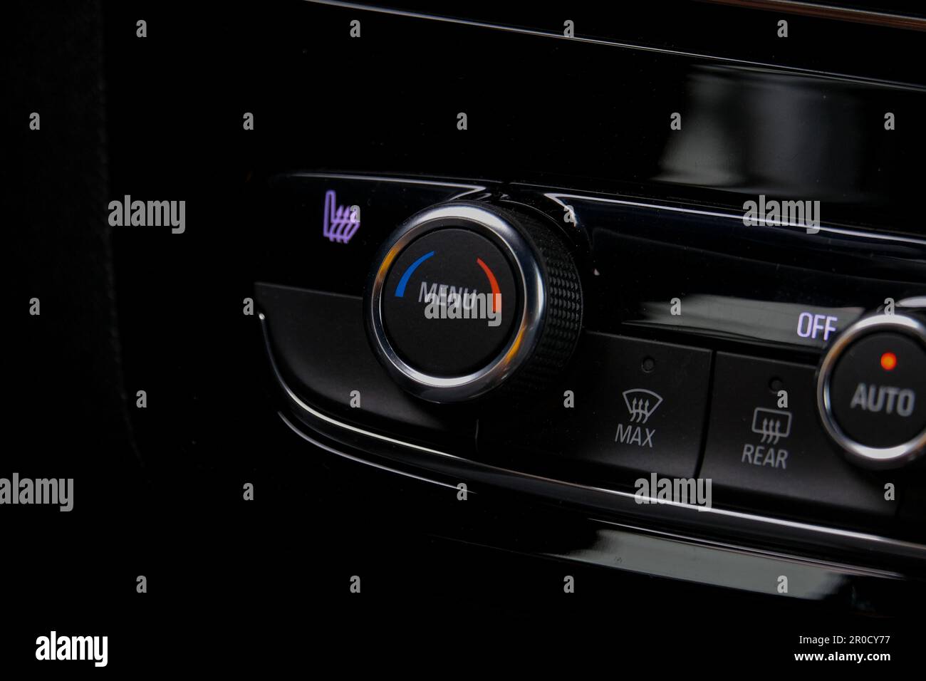 Close up dark menu button inside car panel. Selective focus Stock Photo ...