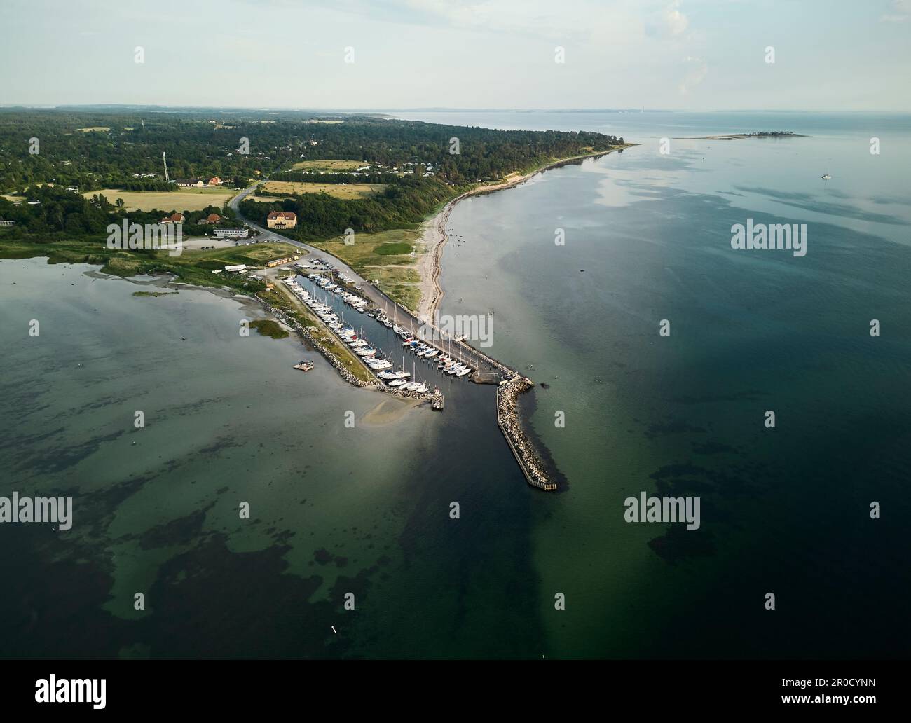 An aerial view of the stunning landscape of an island in Denmark ...
