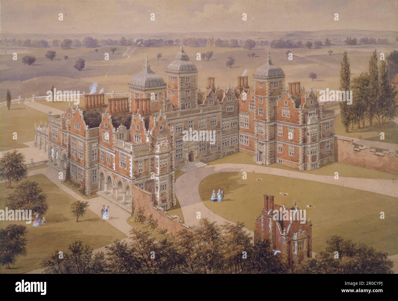 Isometric View Of Aston Hall, 1860. By: Allen Edward Everitt Stock ...