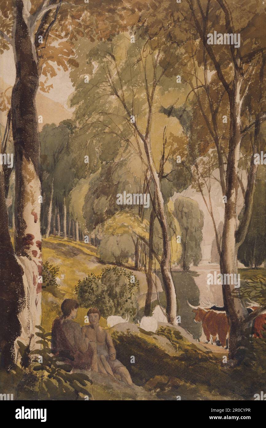 Pastoral with Cattle and Figures in a Glade, 1805-1870. Cornelius ...
