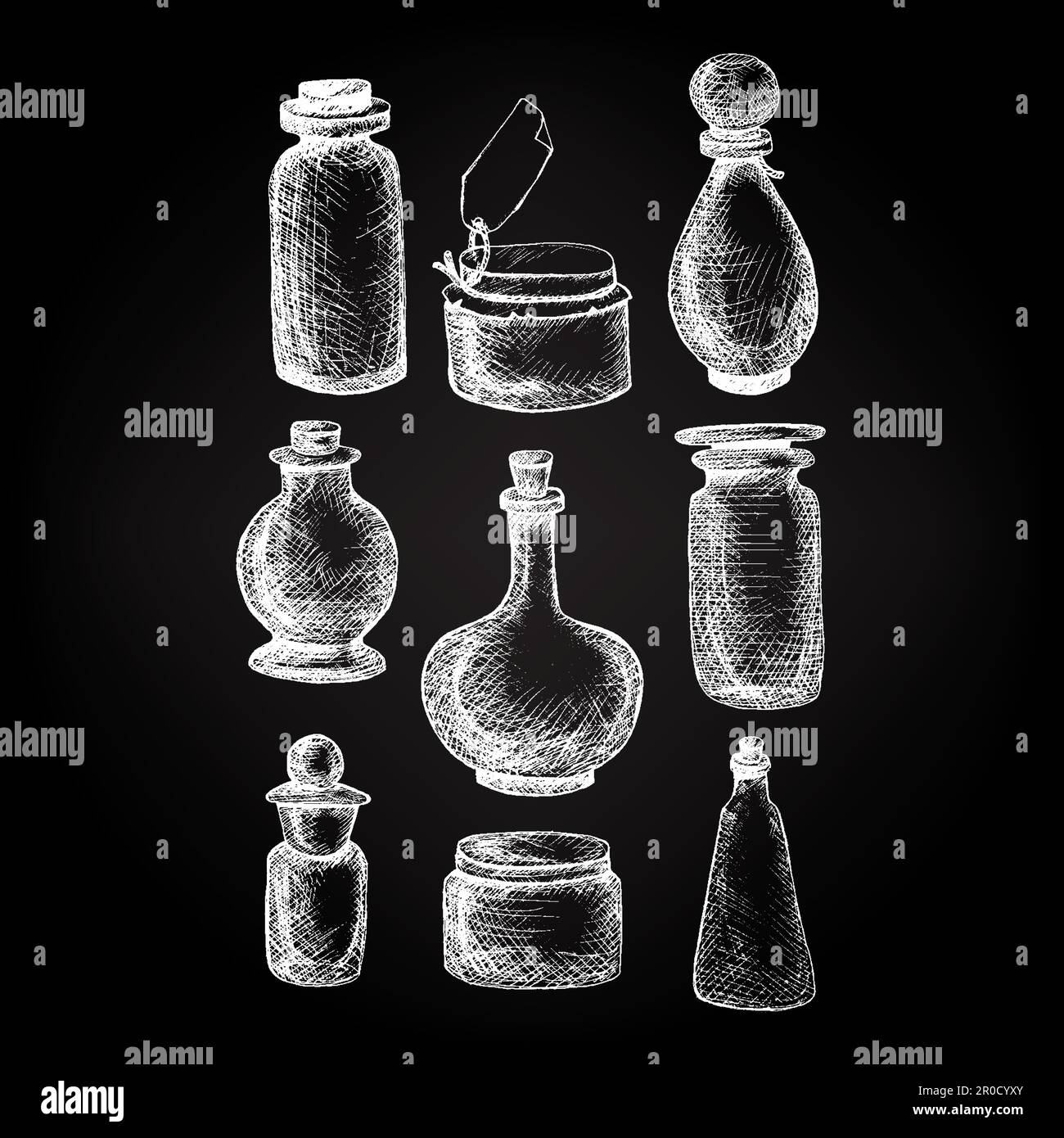 Hand drawn isolated vintage glass jars and bottles set. Containers for ...