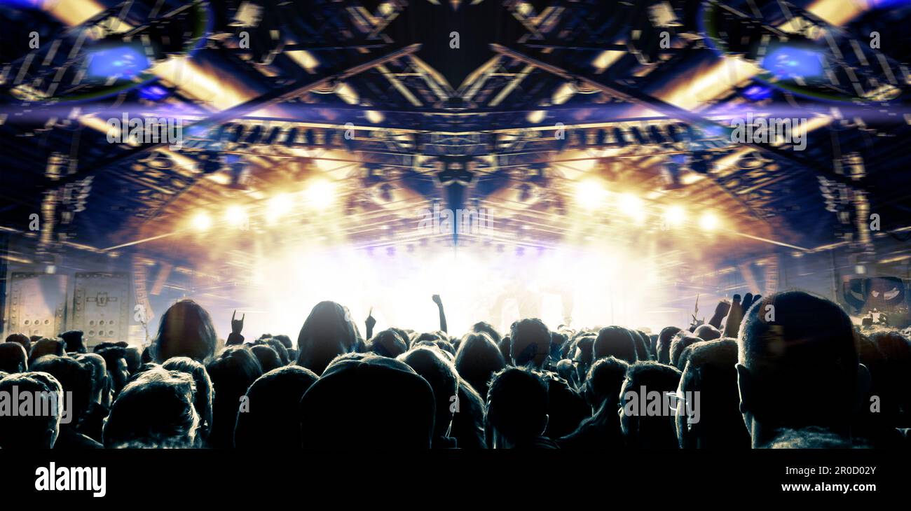 Music concert stage in a venue with crowd of people Stock Photo - Alamy