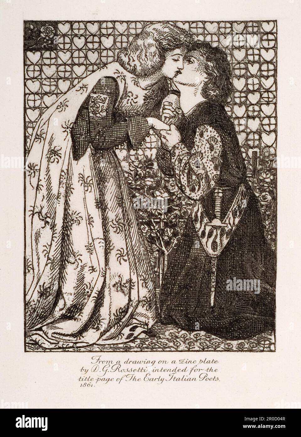 The Early Italian Poets - Two Lovers kissing in a Rose Garden, 1861 ...