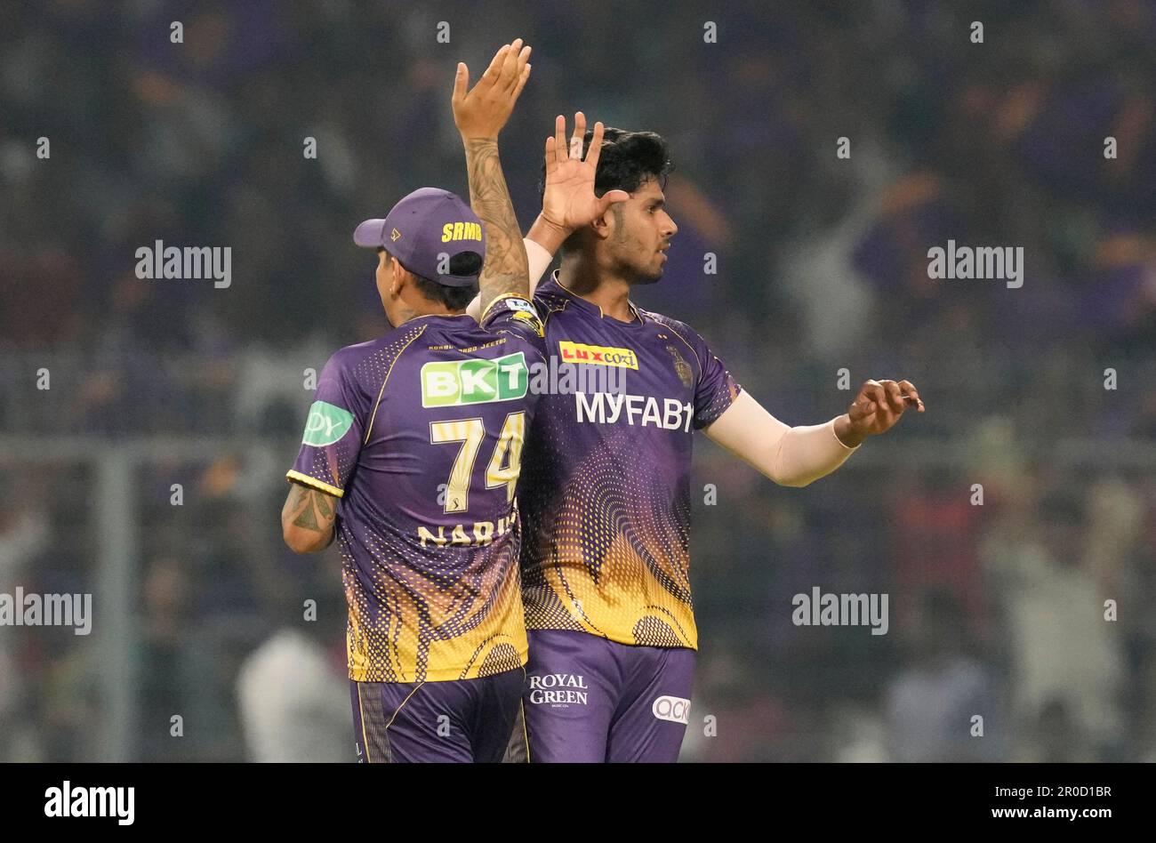 Kolkata Knight Riders' Harshit Rana celebrates the wicket of Punjab ...