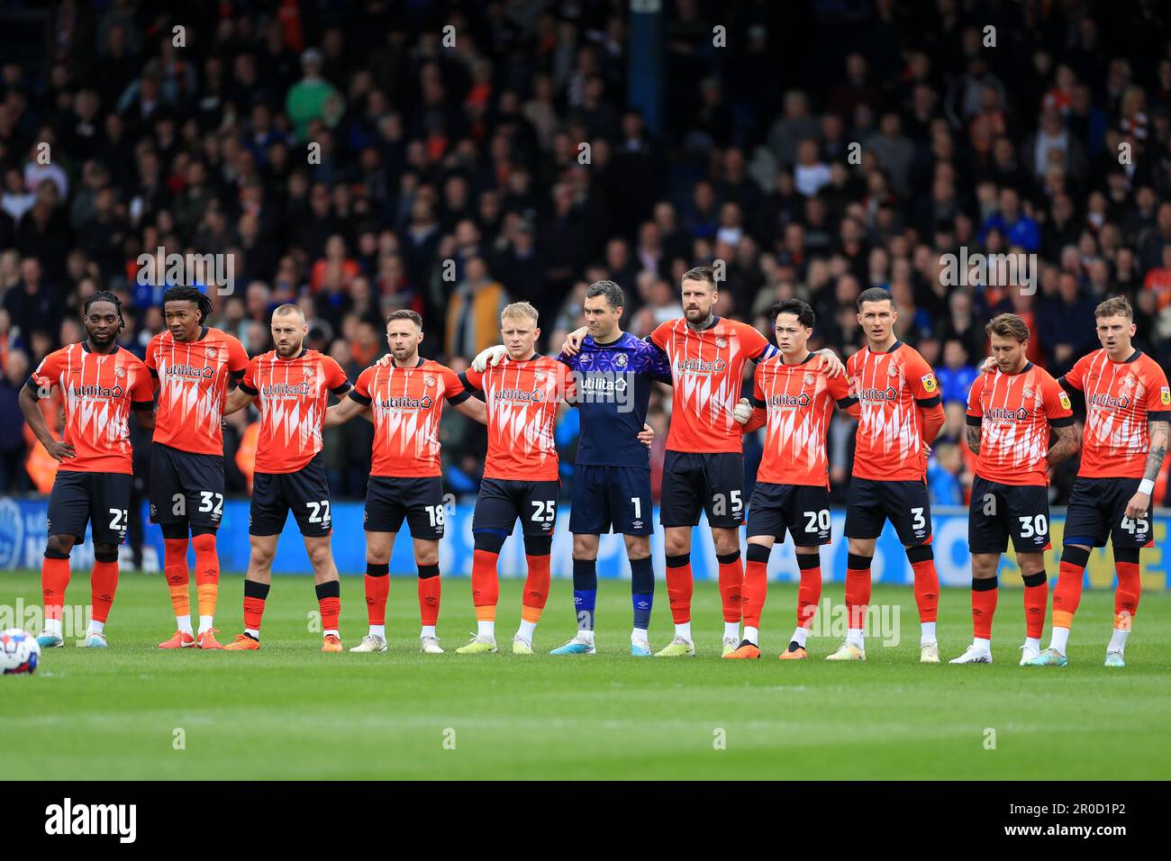 Luton Town players line up for national anthems prior to the Sky Bet ...