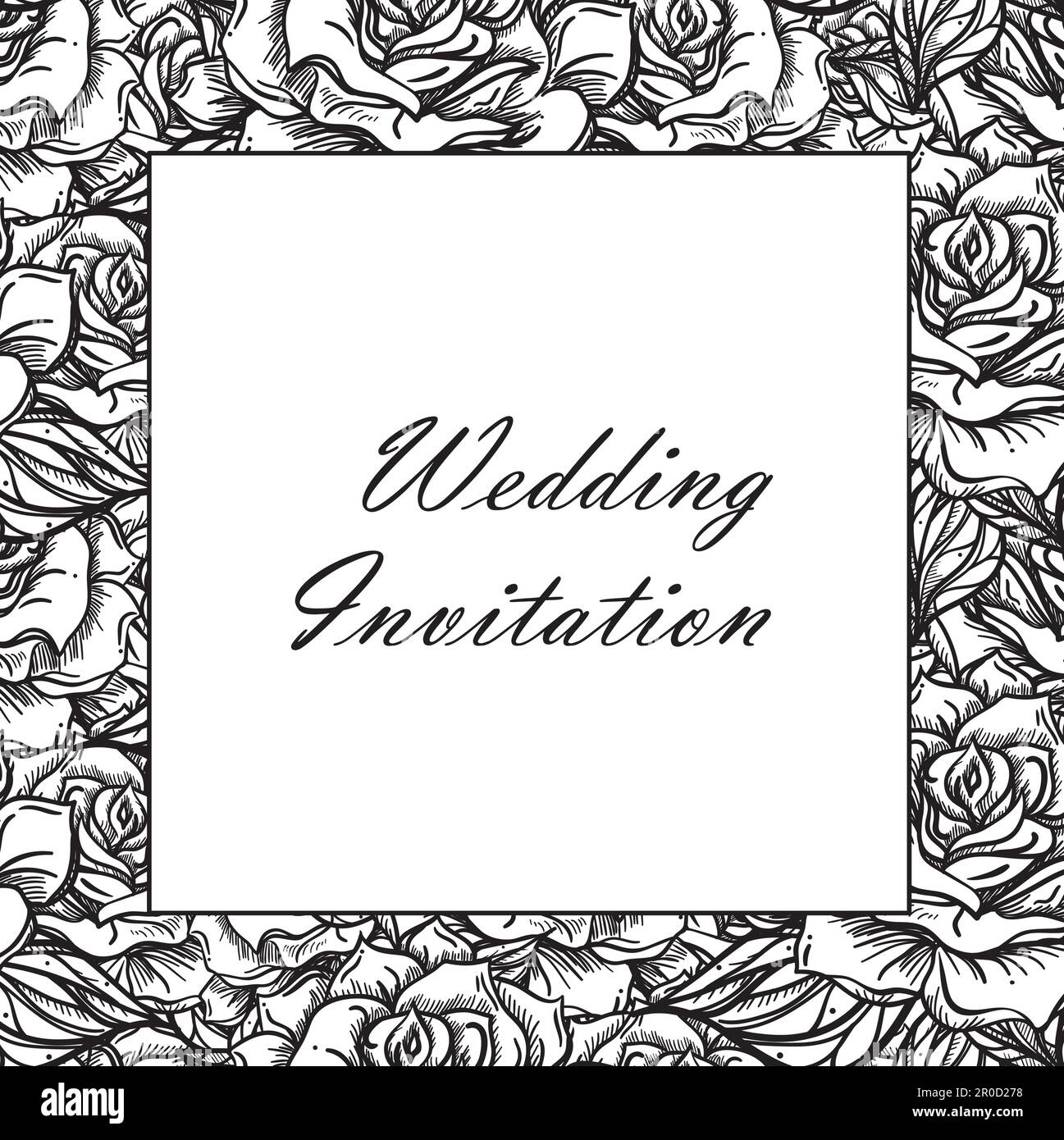Hand Drawn Wedding Rose Frame. Flower Template for wedding, holiday ...