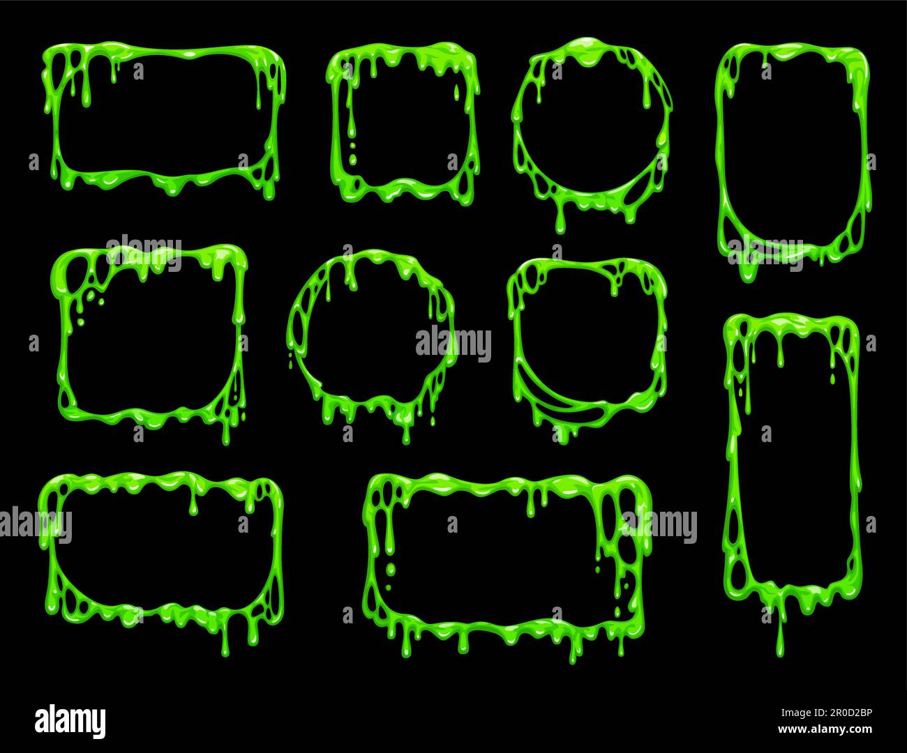 Cartoon green slime frames. Halloween holiday creepy background, vector ...