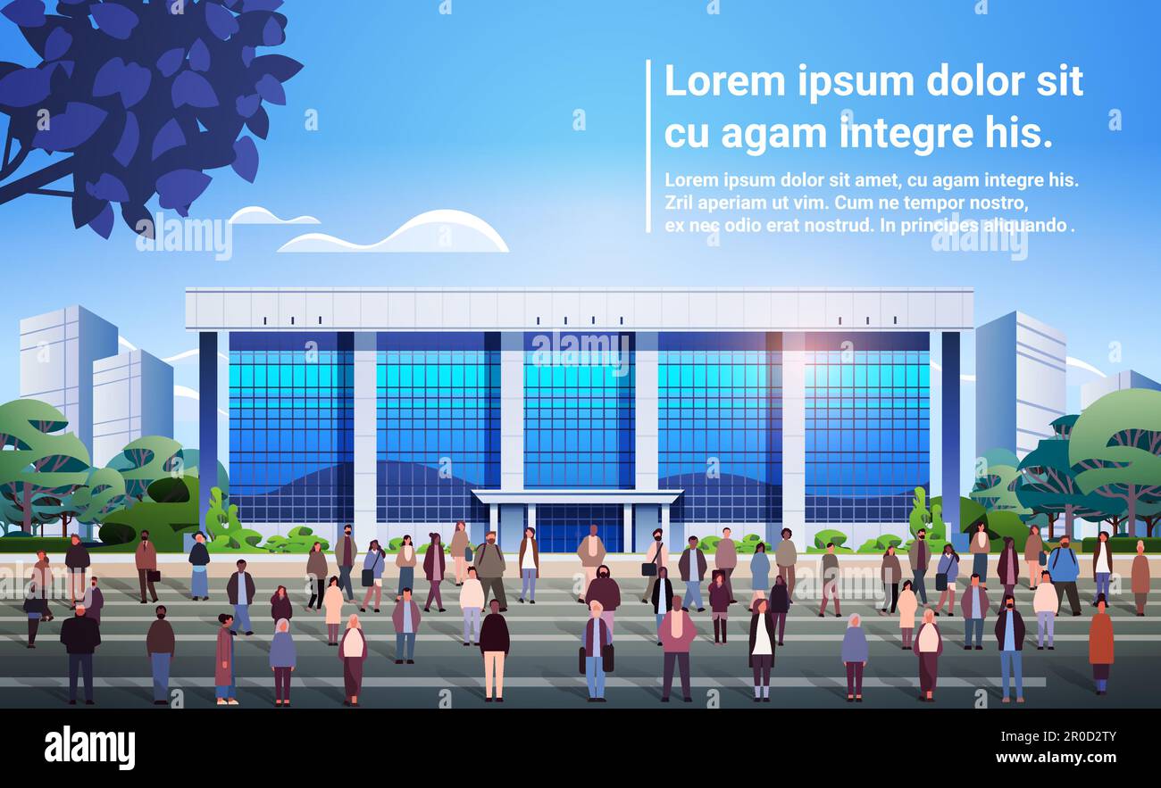 multiethnic people group standing near governmental or business center ...