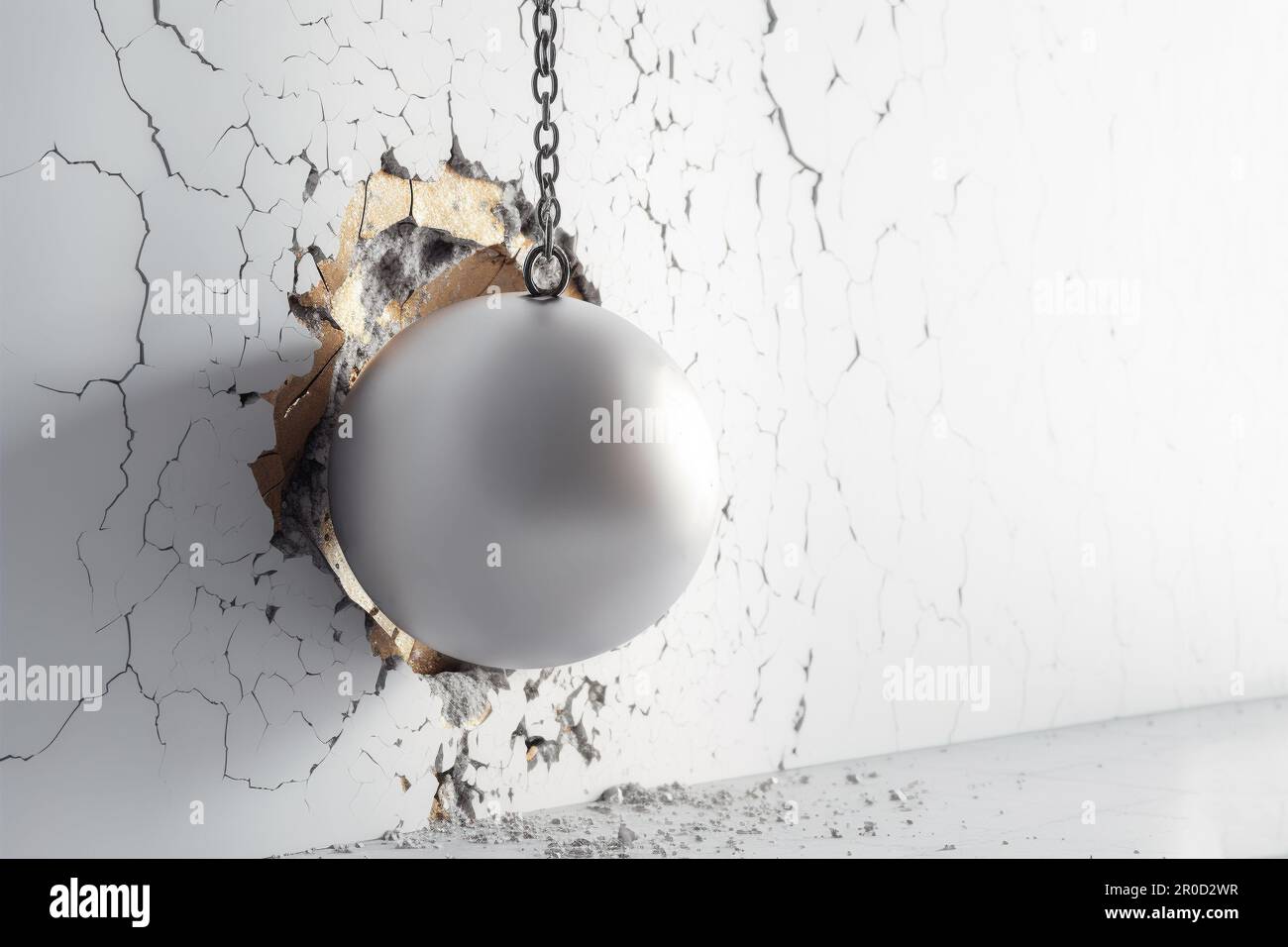 Metallic Wrecking Ball Shattering The White Wall Stock Photo - Alamy
