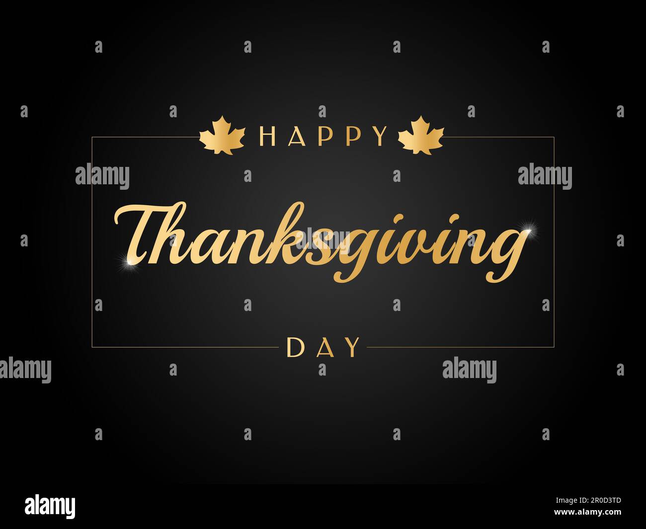 Illustration of a Thanksgiving Day greeting with golden text on a black ...