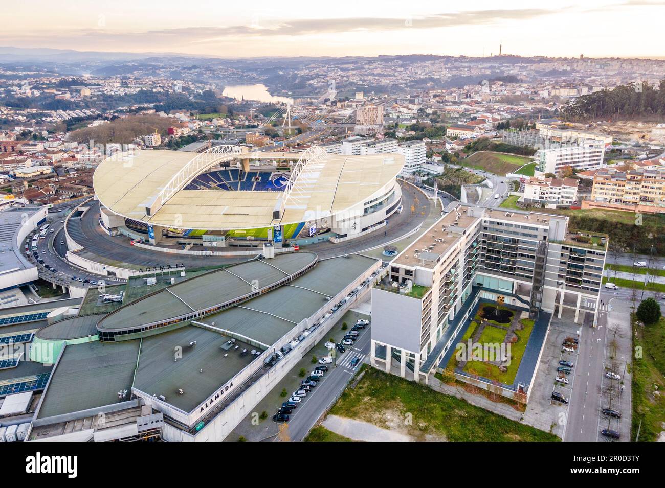 Porto Stadium at sunset surrounded by buildings Stock Photo - Alamy