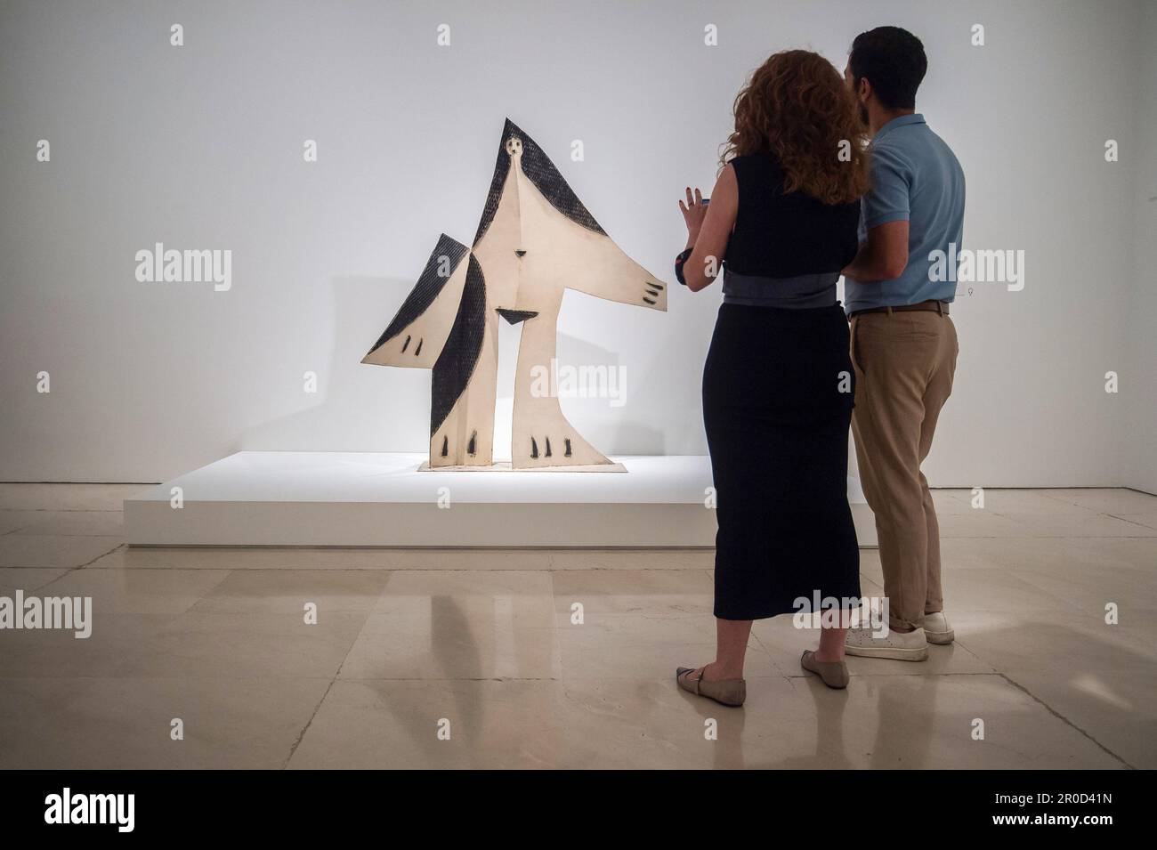 People seen looking at a sculpture during the presentation of the new ...