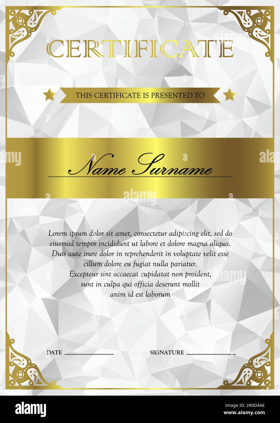 Vertical silver and gold certificate and diploma template with vintage ...