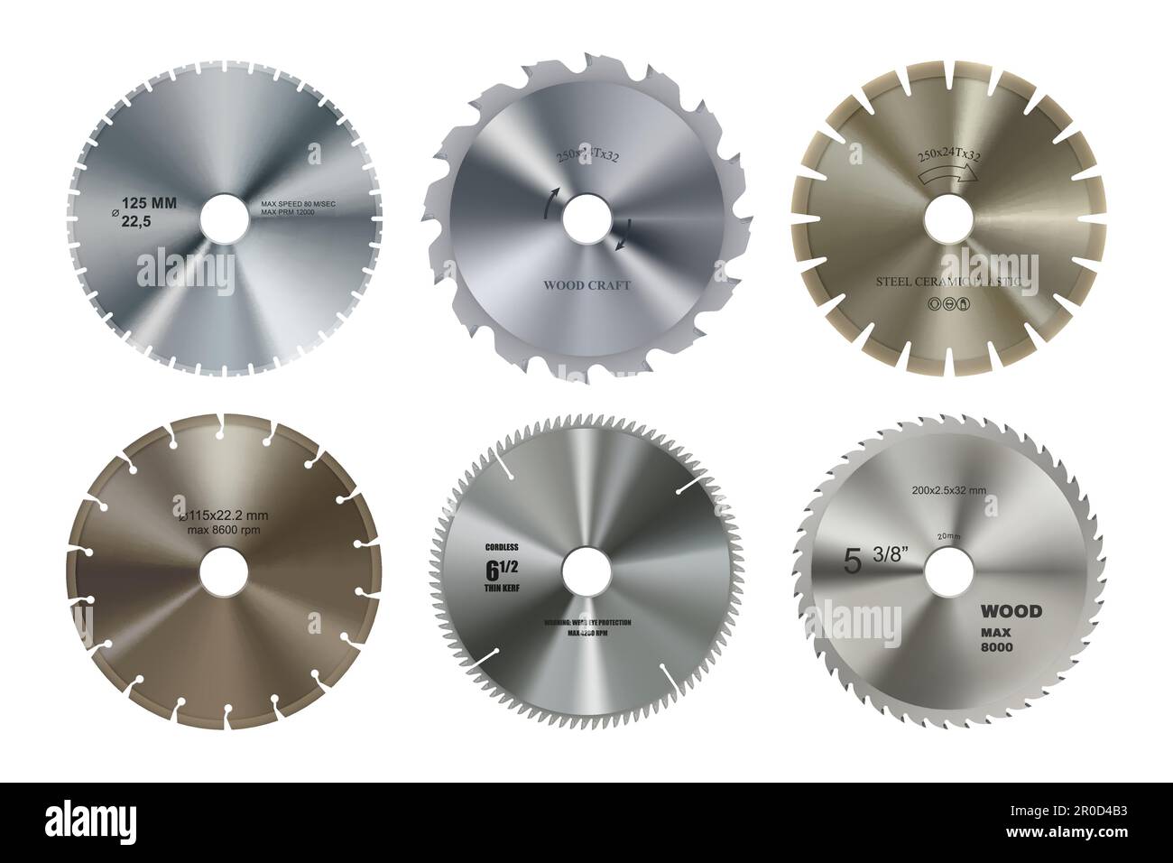 Realistic circular saw blade discs, vector metal, steel or wood cutting ...