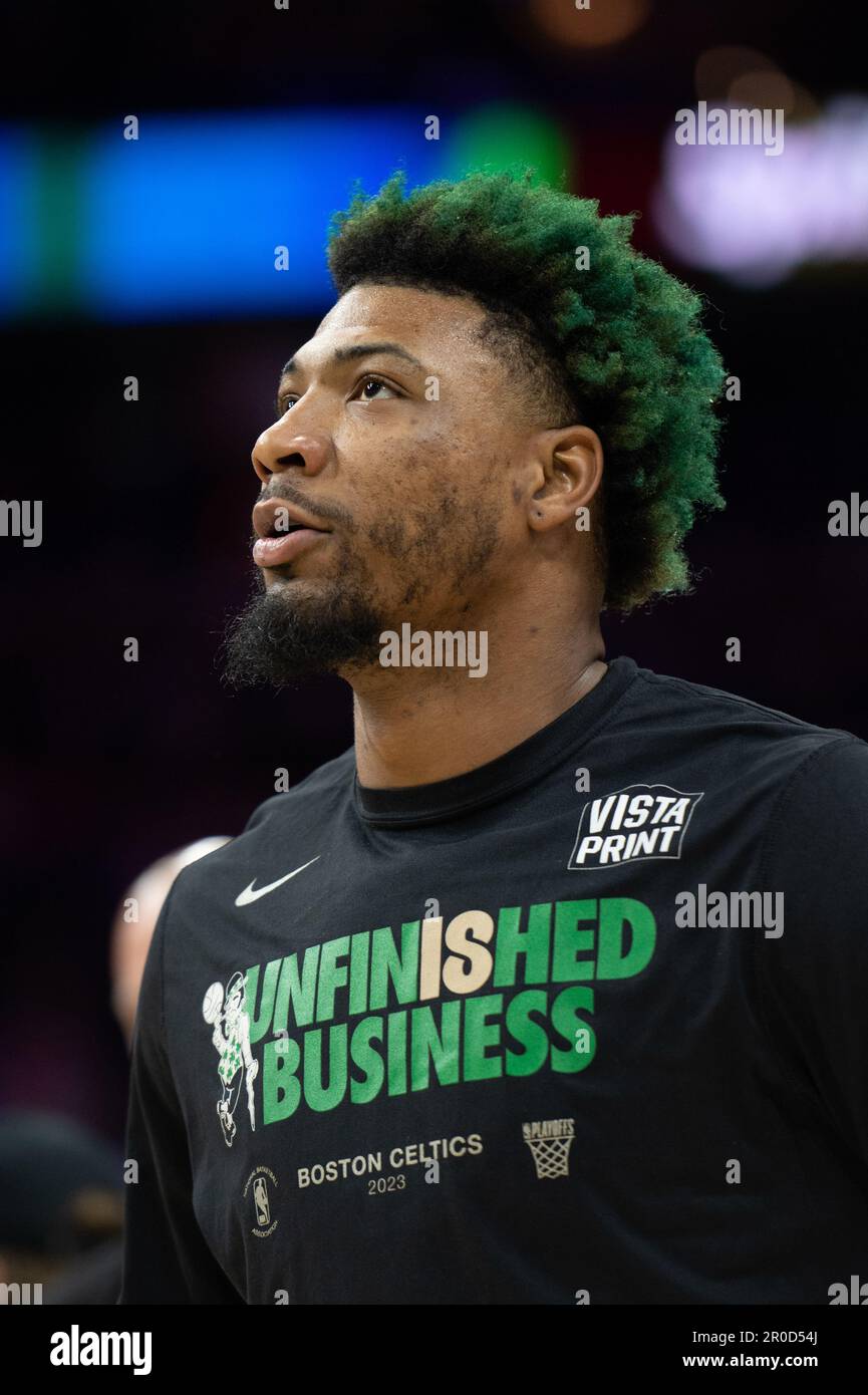 PHILADELPHIA, PA - MAY 7: Marcus Smart #36 of the Boston Celtics warms ...