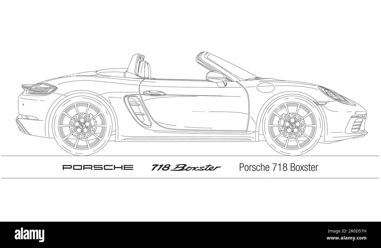 Germany, year 1996, Porsche 718 Boxster car silhouette, illustration on ...