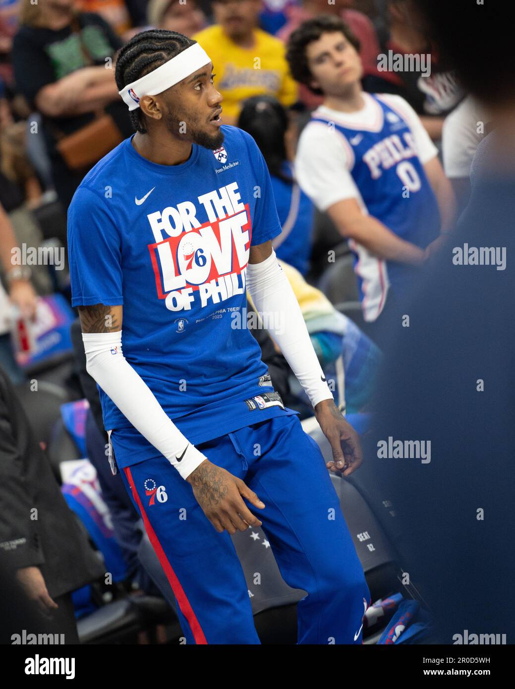 PHILADELPHIA, PA - MAY 7: Jalen McDaniels #7 of the 76ers warms up ...