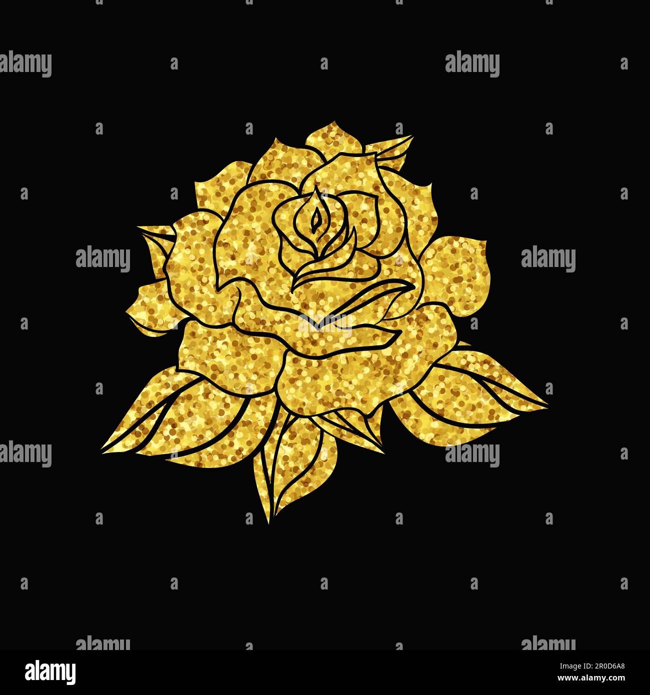 Hand Drawn Gold Wedding Rose. Flower Template for wedding, holiday ...