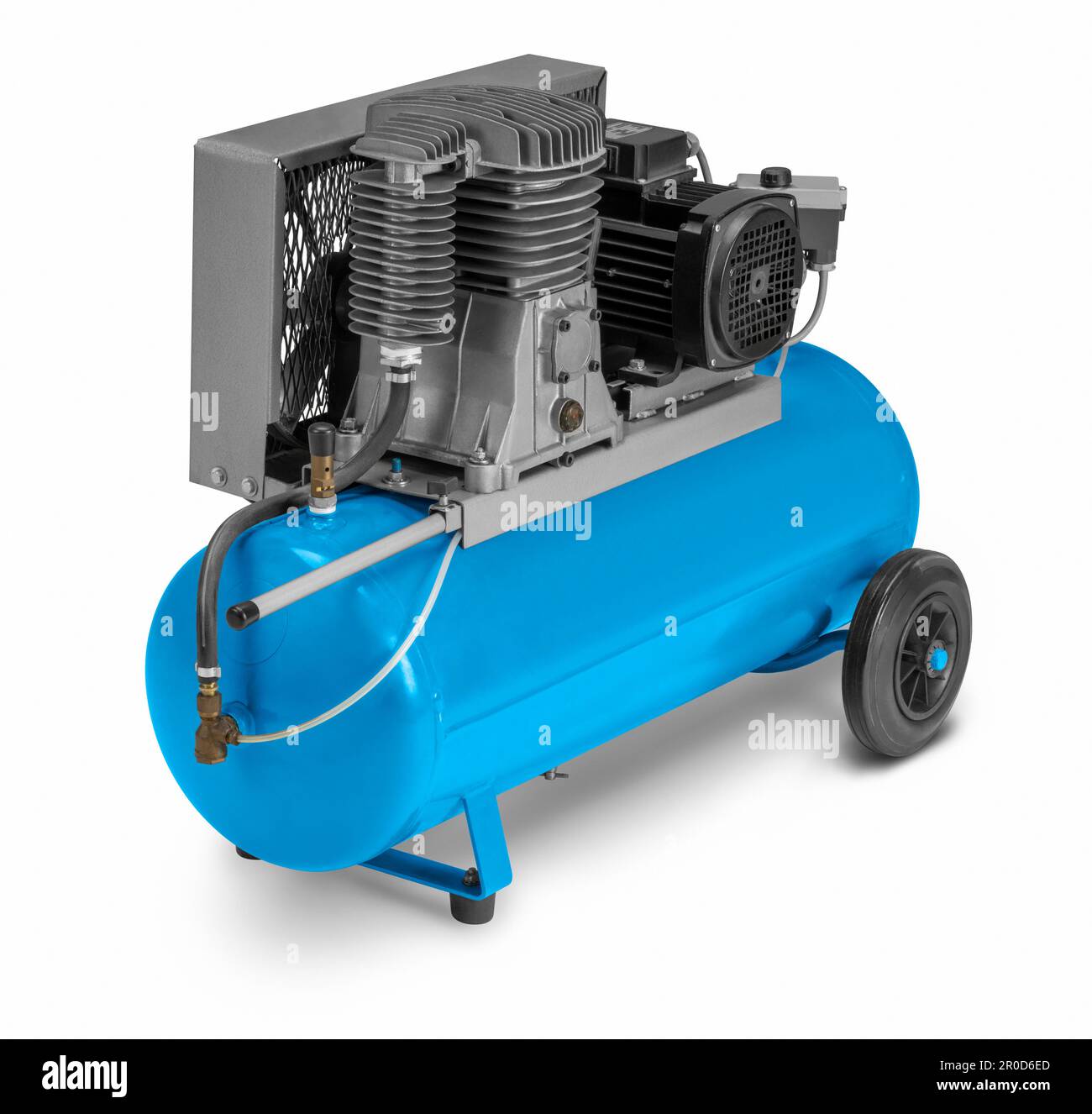 Blue air compressor isolated in white back with shadow Stock Photo - Alamy